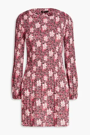 Maje Floral-print Plissé Crepe Mini Dress - Red