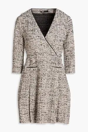 Maje Pleated Metallic Bouclé-tweed Mini Dress