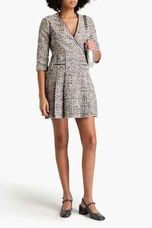 Maje Pleated Metallic Bouclé-tweed Mini Dress
