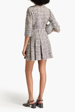 Maje Pleated Metallic Bouclé-tweed Mini Dress