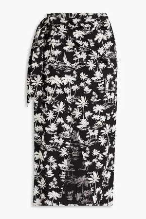 Maje Printed Cotton Midi Wrap Skirt