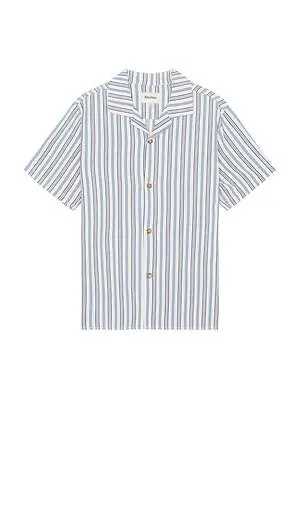 Rhythm Vacation Stripe Short Sleeve Shirt In Blue - 30% Off