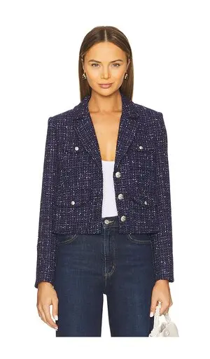 Central Park West Crop Tweed Dickie Blazer In Navy