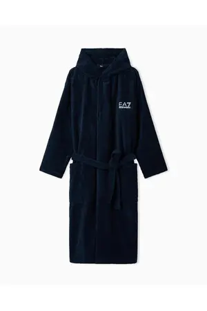 EA7 Cotton Terry Bathrobe - Navy
