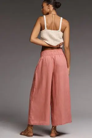 THE SOMERSET COLLECTION BY ANTHROPOLOGIE Linen Wide-leg Pants - Rosette