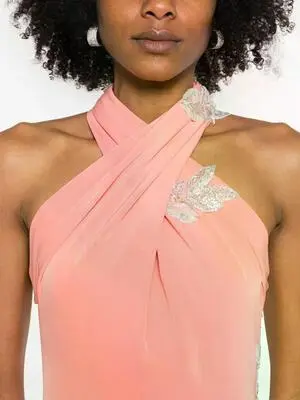 CRISTALLINI Stretch-crepe Halterneck Maxi Dress - Orange