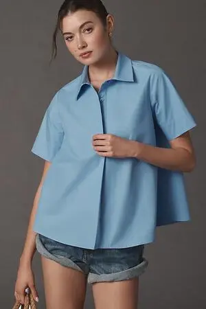 Anthropologie By Anthropologie Pollie Short-Sleeve Blouse Blue