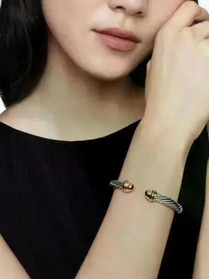 David Yurman 14k Yellow Gold And Sterling Classic Cable Bracelet - Silver