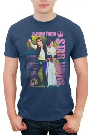 STAR WARS: A NEW HOPE Pink Han And Leia Poster Short Sleeve Graphic T-shirt - Midnight