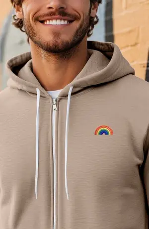 DALIX Rainbow Zip Hoodie - Tan