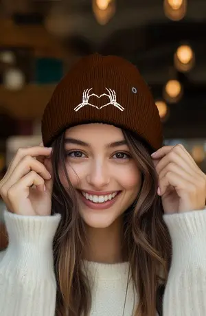 DALIX Heart Of Bones Embroidered Beanie - Brown