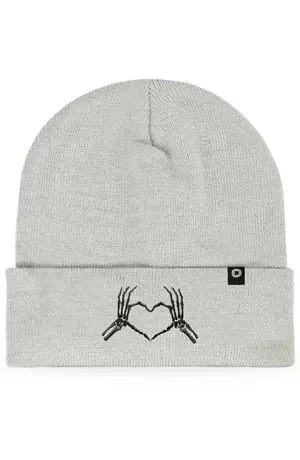 DALIX Heart Of Bones Embroidered Beanie - Light Gray