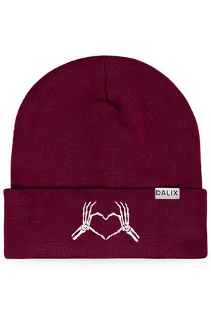 DALIX Dalix Heart Of Bones Embroidered Beanie Maroon