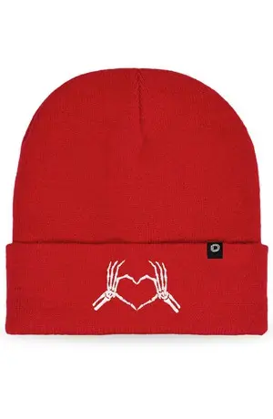 DALIX Dalix Heart Of Bones Embroidered Beanie Red