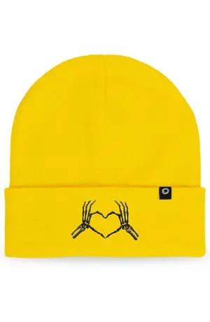 DALIX Heart Of Bones Embroidered Beanie - Yellow