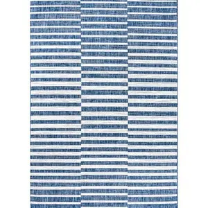 JONATHAN Y Sukie Modern Offset Stripe Indoor/outdoor Area Rug - Blue/ivory