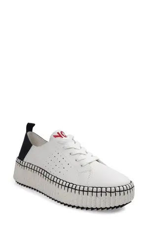 NATIONAL COMFORT Leather Platform Sneakers - White/ Black Leather