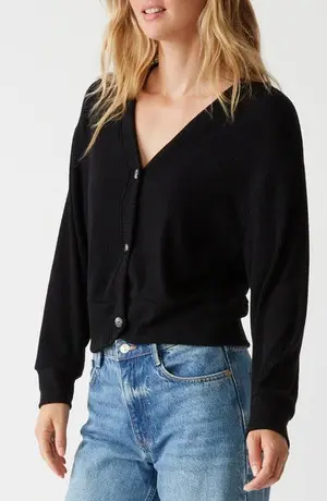 Michael Stars Ilsa Rib Knit Cardigan - Black