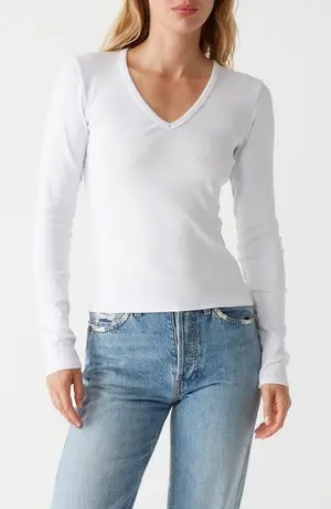 Michael Stars Remi V-neck Rib Top - White