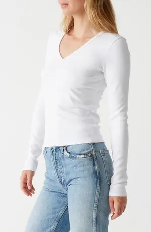 Michael Stars Remi V-neck Rib Top - White