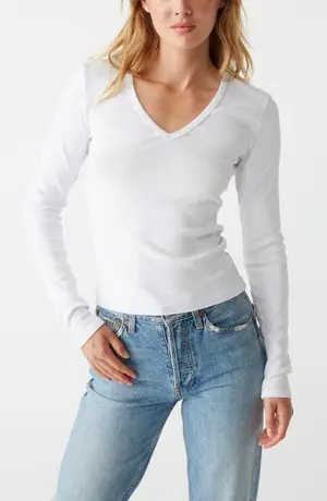 Michael Stars Remi V-neck Rib Top - White