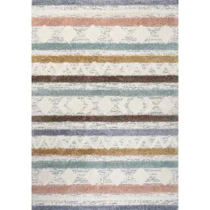 JONATHAN Y Faiza Moroccan Striped Geometric High-low Area Rug - Multi/cream