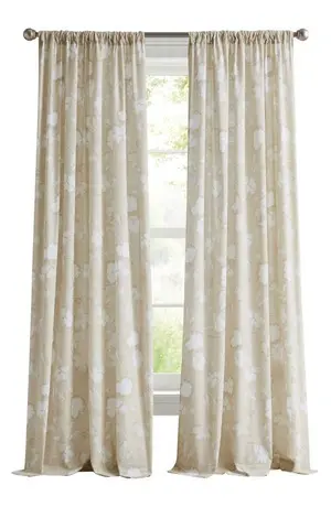 Dkny Dandelion Floral Print Set Of 2 Poletop Curtain Panels - Linen
