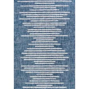 JONATHAN Y Zolak Berber Stripe Geometric Indoor/outdoor Area Rug - Blue/ivory