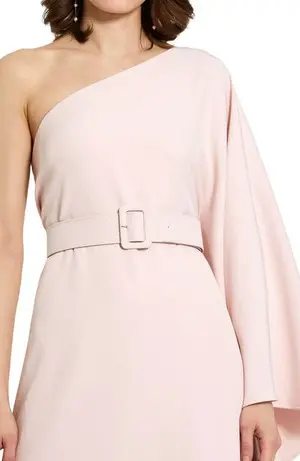 Mac Duggal Crepe One Sleeve Belted Kaftan Dress
