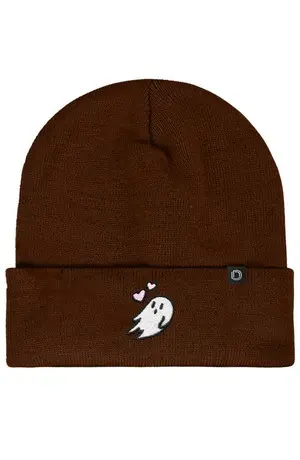 DALIX Heartly Ghost Beanie Cap - Brown