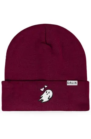 DALIX Heartly Ghost Beanie Cap - Maroon