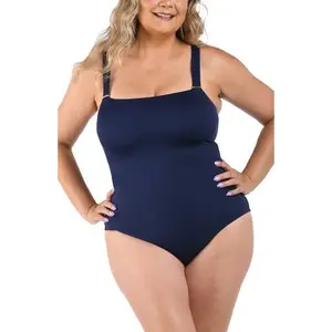 La Blanca Luxe Square Neck One-piece Swimsuit - Indigo