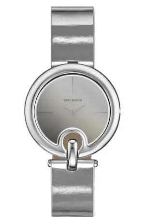 Tory Burch Pierced Leather Strap Watch - Silver