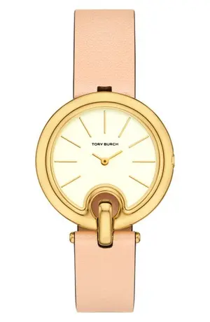 Tory Burch Pierced Leather Strap Watch - Tan
