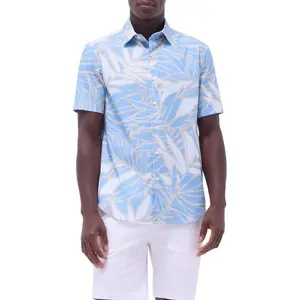 Bugatchi Orson Leaf Print Short Sleeve Stretch Cotton Button-up Shirt