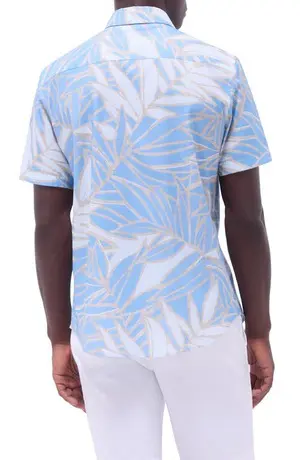Bugatchi Orson Leaf Print Short Sleeve Stretch Cotton Button-up Shirt