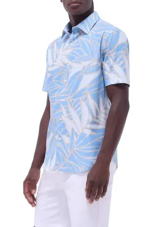 Bugatchi Orson Leaf Print Short Sleeve Stretch Cotton Button-up Shirt