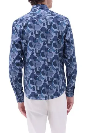 Bugatchi Julian Shaped Fit Stretch Cotton Button-up Shirt - Cobalt