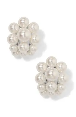 Nadri London Faux Pearl Cluster Earrings - Rhodium