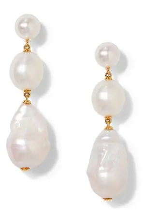 Nadri London Cultured Pearl Triple Drop Earrings - Gold