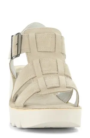 Fly London Yudd Platform Wedge Sandals - Taupe