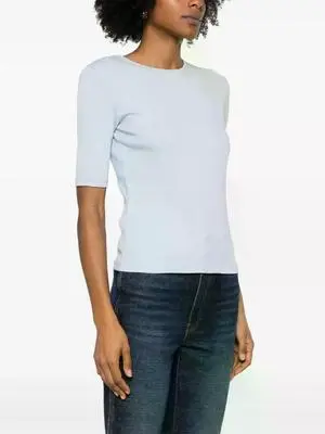 Vince Ribbed Cotton T-shirt - Blue