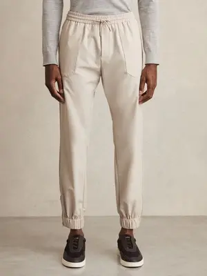 REISS Trouser Climb Stretch-nylon Cuff Trousers - Stone