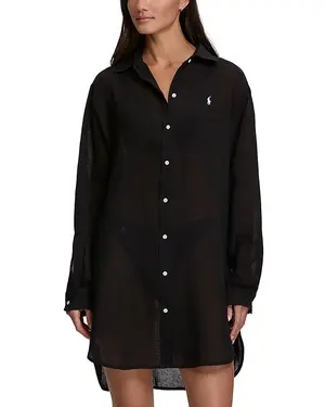 Polo Ralph Lauren Boyfriend Shirt Swim Cover-up - Black