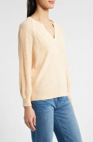 Wit & Wisdom V-notch Sweater - Peach Fuzz