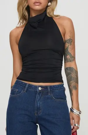 Princess Polly Giggle Cowl Neck Top - Black