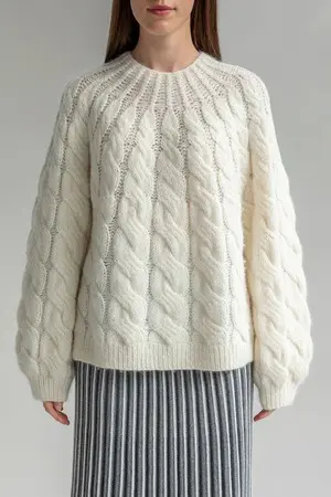 SSKEIN Tomo Mix Cable Handknit Pullover - Ivory