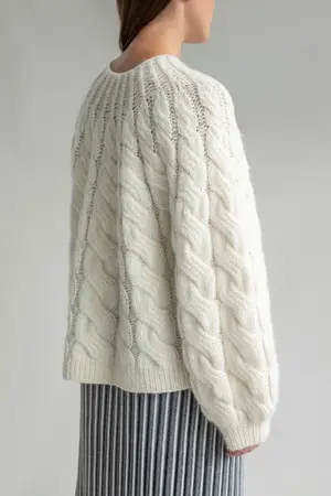 SSKEIN Tomo Mix Cable Handknit Pullover - Ivory