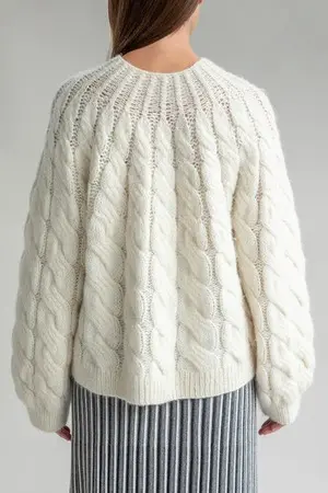 SSKEIN Tomo Mix Cable Handknit Pullover - Ivory