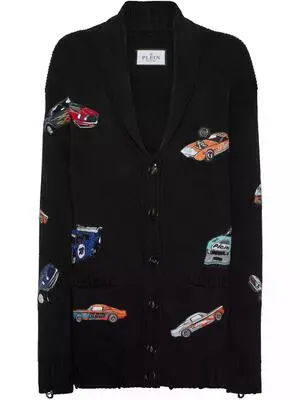 Philipp Plein Car-intarsia Cardigan - Black